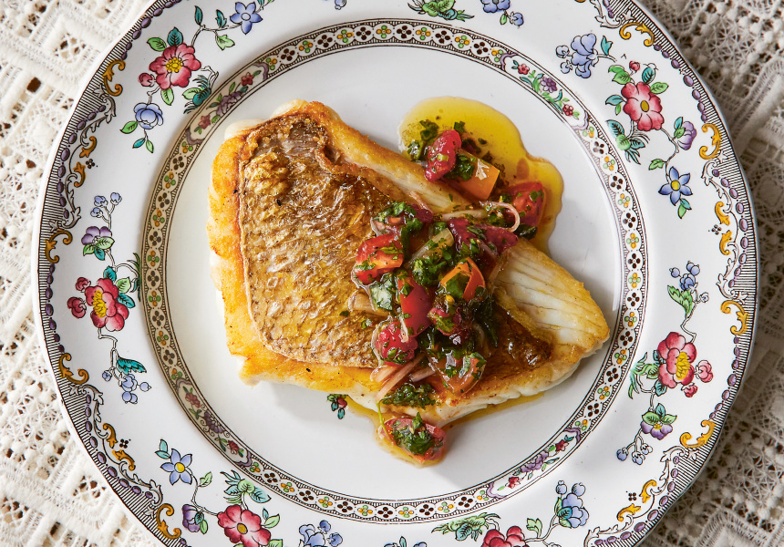 Recipe: Rosheen Kaul’s Pan-Fried Snapper With Summer Fruit Sauce Vierge
