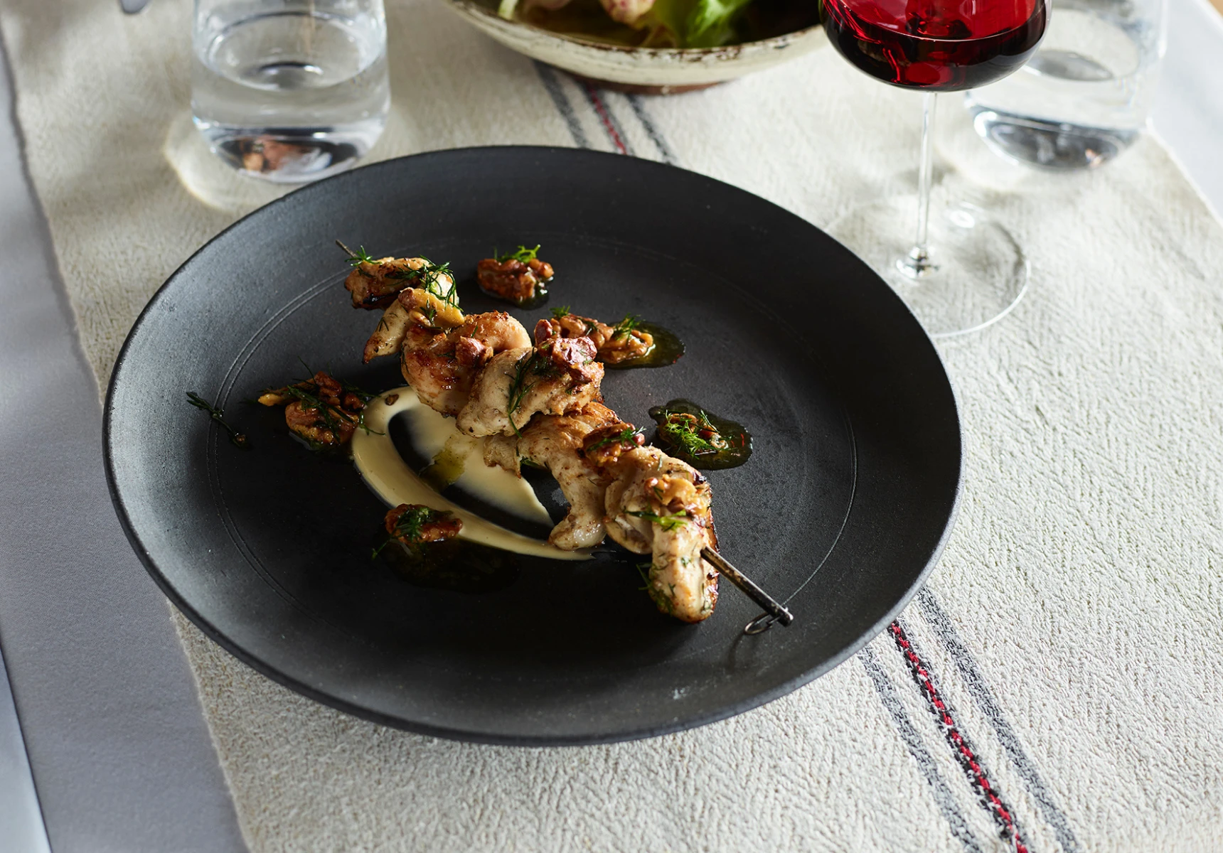 Tedesca Osteria's Peppered chicken skewers with walnut, dill and lemon ...